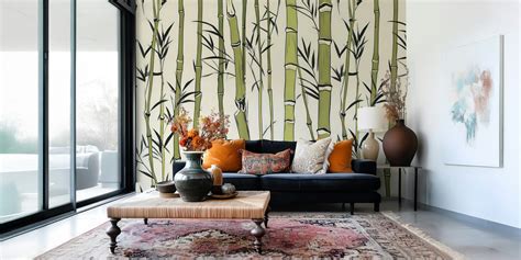 Art Deco Bamboo Grass Stripes Happywall
