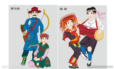 锡伯族瑶族等少数民族矢量人物设计图 动漫人物 动漫动画 设计图库 昵图网
