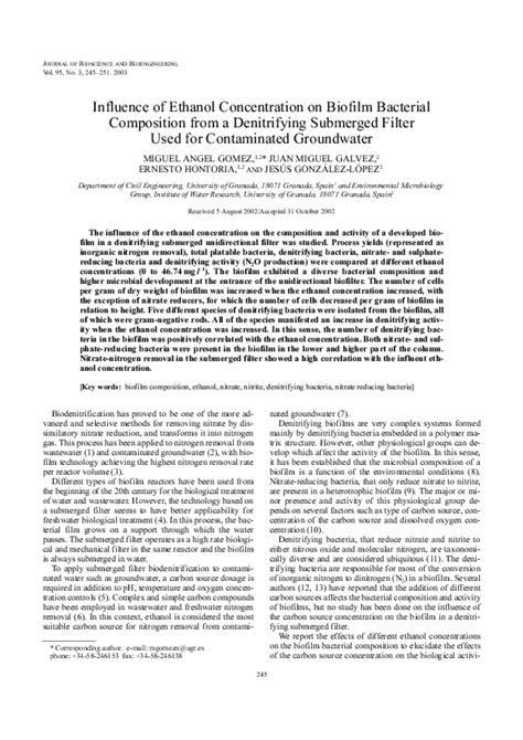 Pdf Effect Of Dissolved Oxygen Concentration On Nitrate Removal From Groundwater Using A