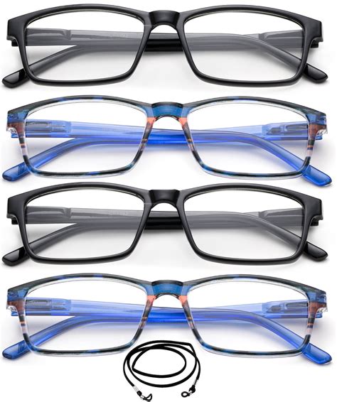 4 Packs Reading Glasses Black And Blue Rectangular Reading Glasses With