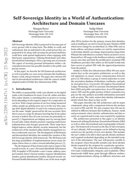 self sovereign identity in a world of authentication architecture and domain usecases deepai
