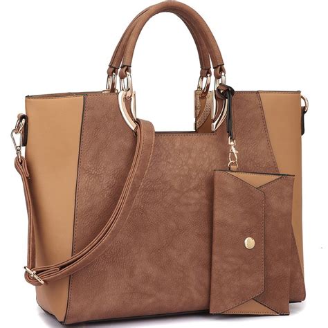 Dasein Womens Fashion Designer Color Block Satchel Tote Shoulder Bag
