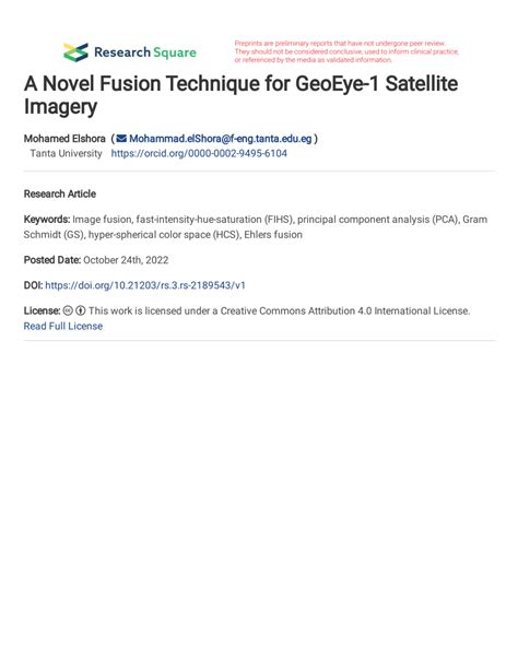 Pdf A Novel Fusion Technique For Geoeye 1 Satellite Imagery
