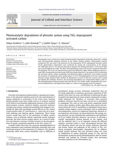Pdf Photocatalytic Degradation Of Phenolic Syntan Using Tio2 Impregnated Activated Carbon