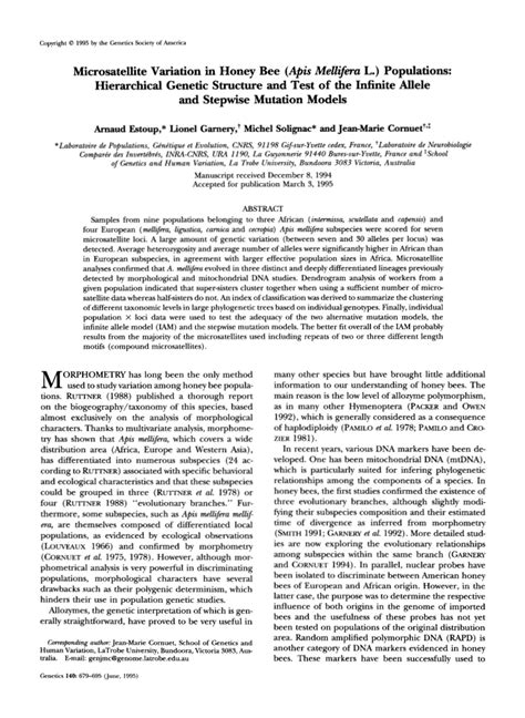 Pdf Microsatellite Variation In Honey Bee Apis Mellifera L Populations Hierarchical
