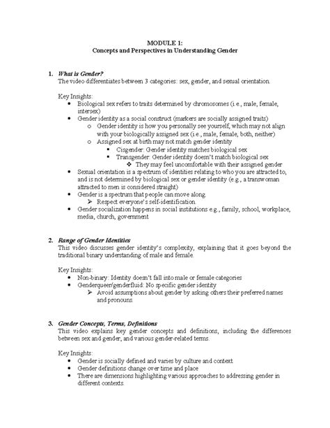 Module 1 Reviewer Notes On The Differences Between Sex Gender And Sexual Orientation Gender