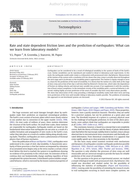 Pdf Rate And State Dependent Friction Laws And The Prediction Of Earthquakes What Can We