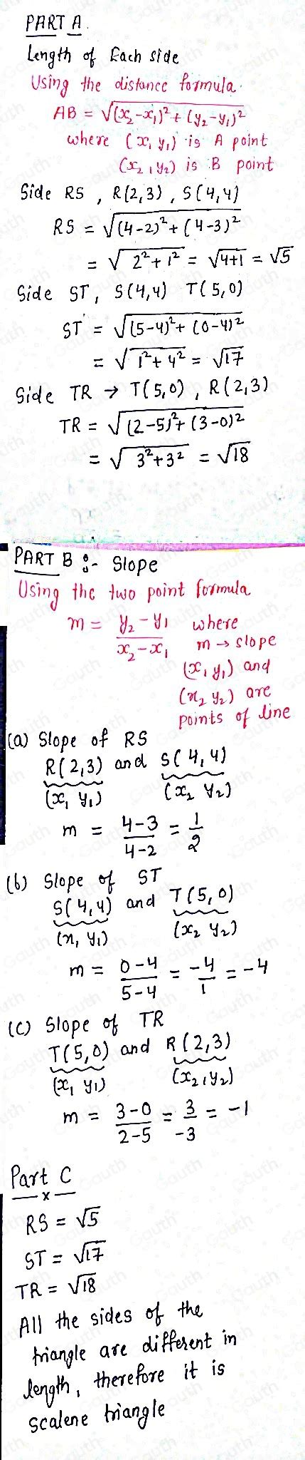 Solved Triangle Rst Has Vertices Located At R 2 3 S 4 4 And T 5 0 Part A Find The