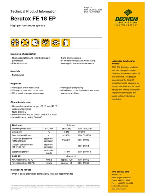 Berutox FE 18 EP: Technical Product Information | PDF | Lubricant ...