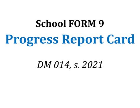 School From 9 Form 9 School Form 9 Progress Report Card Dm 014 S