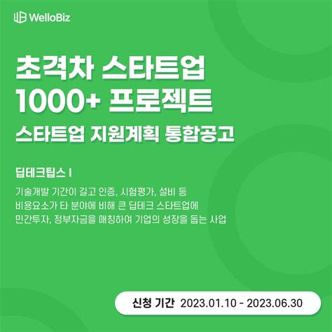 📢초격차 스타트업 1000 프로젝트 스타트업 지원계획 웰로비즈 올인원 정부사업 협업관리 솔루션