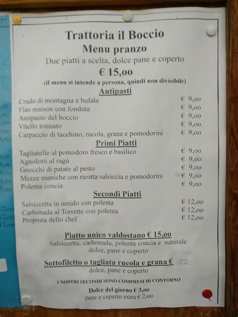 Menu Da Il Boccio Ristorante Aosta