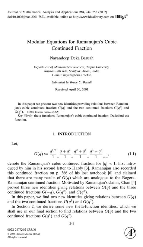 Pdf Modular Equations For Ramanujans Cubic Continued Fraction