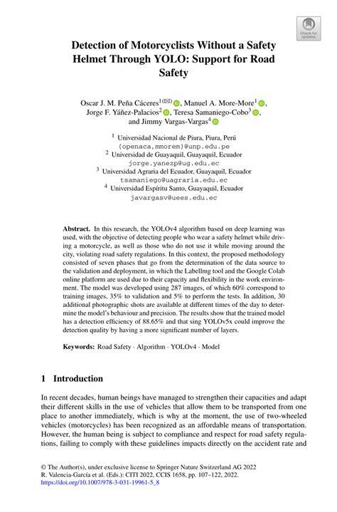 Pdf Detection Of Motorcyclists Without A Safety Helmet Through Yolo Support For Road Safety