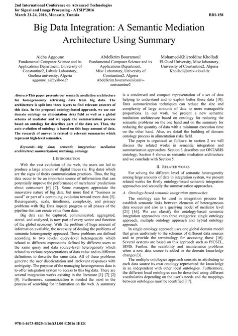 Pdf Big Data Integration A Semantic Mediation Architecture Using Ontology