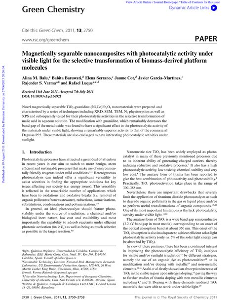 Pdf Magnetically Separable Nanocomposites With Photocatalytic Activity Under Visible Light For