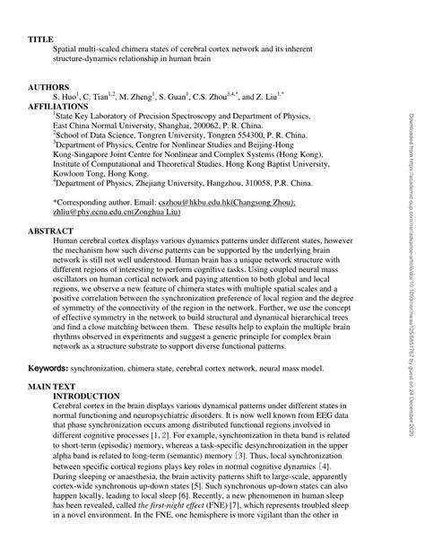 Pdf Spatial Multi Scaled Chimera States Of Cerebral Cortex Network