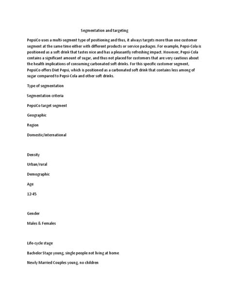 Segmentation And Targeting Pdf Pepsi Co Pepsi