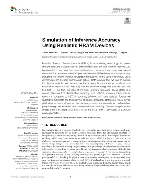 Pdf Simulation Of Inference Accuracy Using Realistic Rram Devices