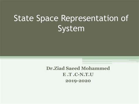 State Space Representationstate Space Model Controllability And