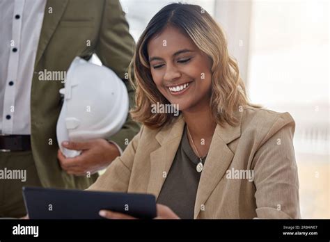 Architecture Tablet And Planning With Woman In Office For Engineering Design And Technology