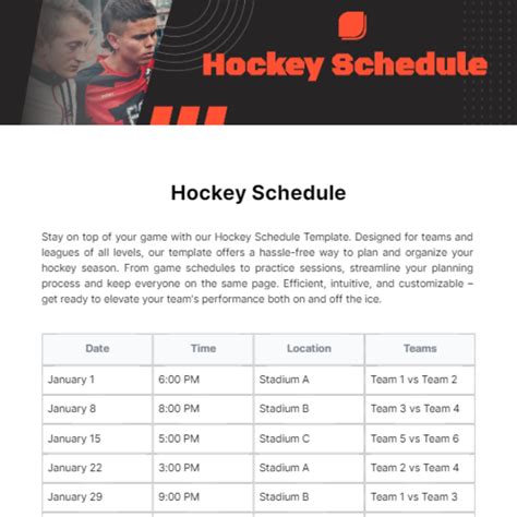 Free Hockey Schedule Template To Edit Online