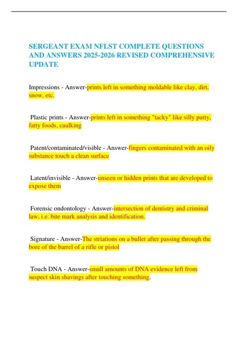 Sergeant Exam Nflst Complete Questions And Answers Revised