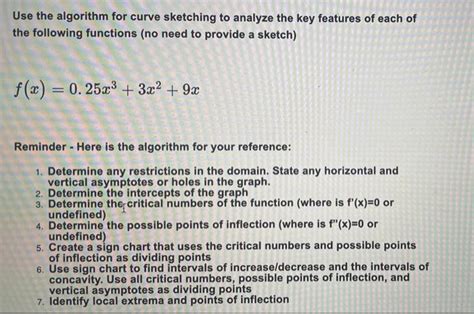 Solved Use The Algorithm For Curve Sketching To Analyze The