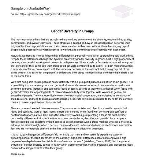 Gender Diversity In Groups Essay Example GraduateWay