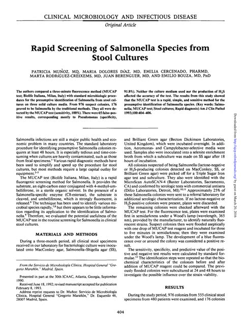 Pdf Rapid Screening Of Salmonella Species From Stool Cultures