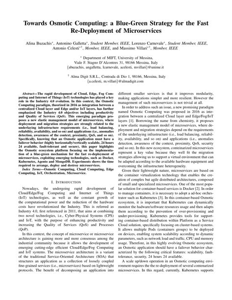 Pdf Towards Osmotic Computing A Blue Green Strategy For The Fast Re Deployment Of Microservices