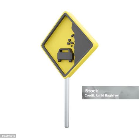 3d 렌더링 아이콘 산사태 떨어지는 바위 주의 3d 렌더링 떨어지는 바위 도로 표지판 아이콘 3차원 형태에 대한 스톡 사진 및 기타 이미지 Istock