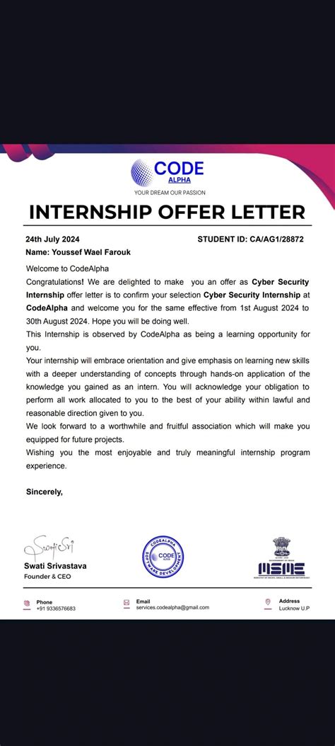 Youssef Wael Farouk On Linkedin Cybersecurity Internship Codealpha Careergrowth