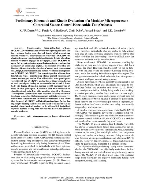 Pdf Preliminary Kinematic And Kinetic Evaluation Of A Modular Microprocessor Controlled