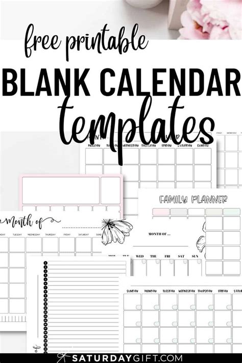Blank Calendar Templates 29 Cute And Free Printables Saturdayt