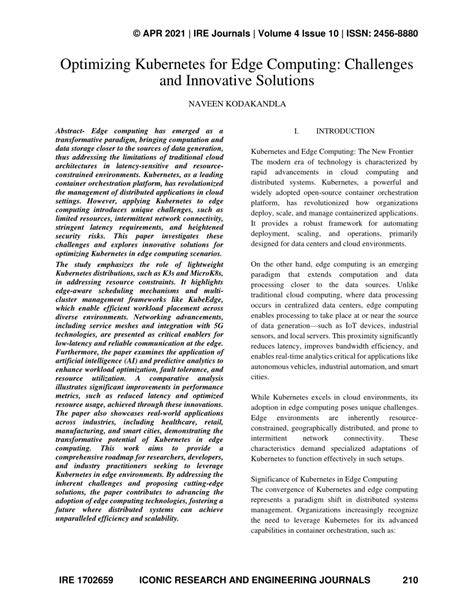 pdf optimizing kubernetes for edge computing challenges and innovative solutions