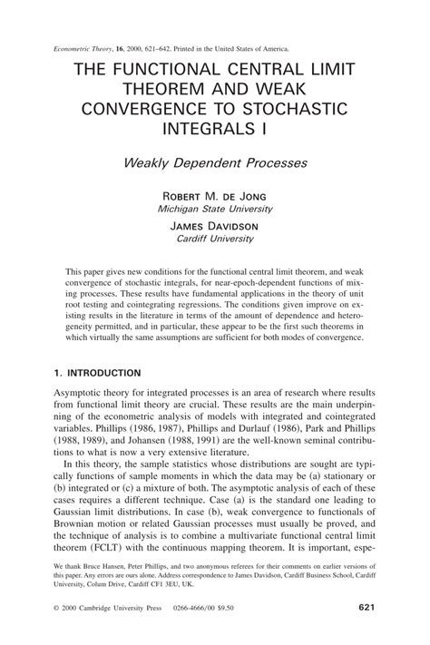 Pdf The Functional Central Limit Theorem And Weak Convergence To