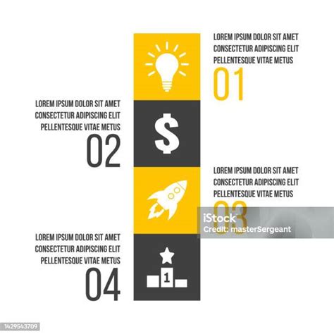 4 단계 비즈니스 프로세스 다이어그램 네 가지 옵션 벡터 인포 그래픽 템플릿 전략 또는 마케팅 계획 흐름도 세로 타임라인이 있는