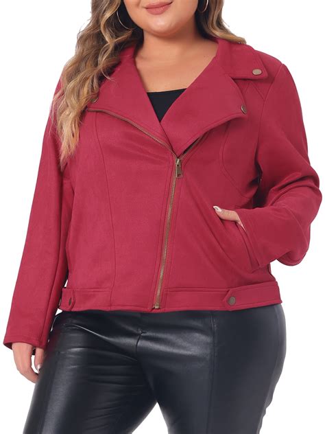 Agnes Orinda Womens Plus Size Jacket Faux Suede Bomber Moto Biker Zip