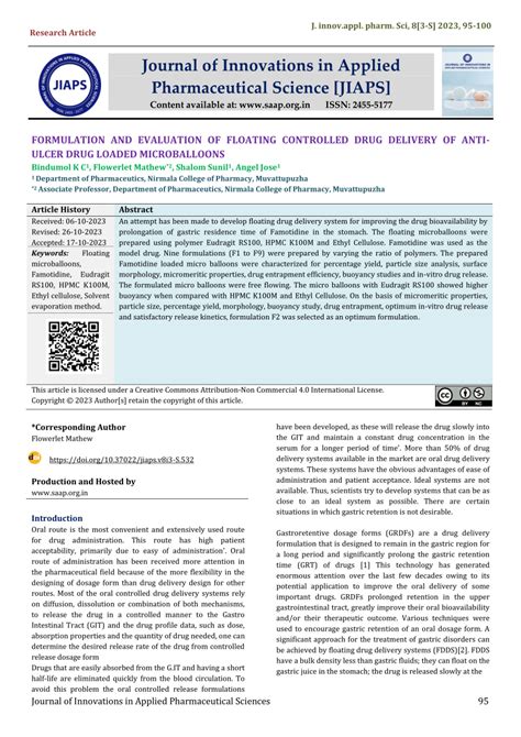 PDF Formulation And Evaluation Of Floating Controlled Drug Delivery Of Anti Ulcer Drug Loaded