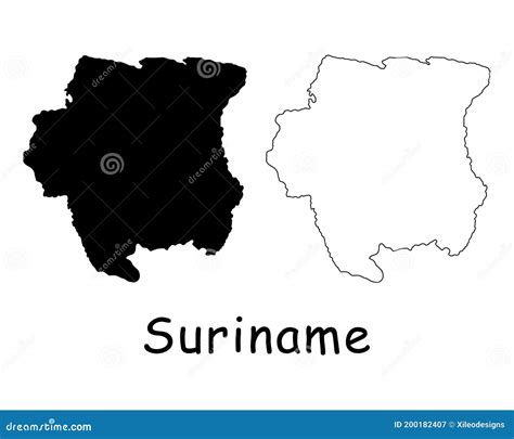 Suriname Country Map Black Silhouette And Outline Isolated On White Background Eps Vector