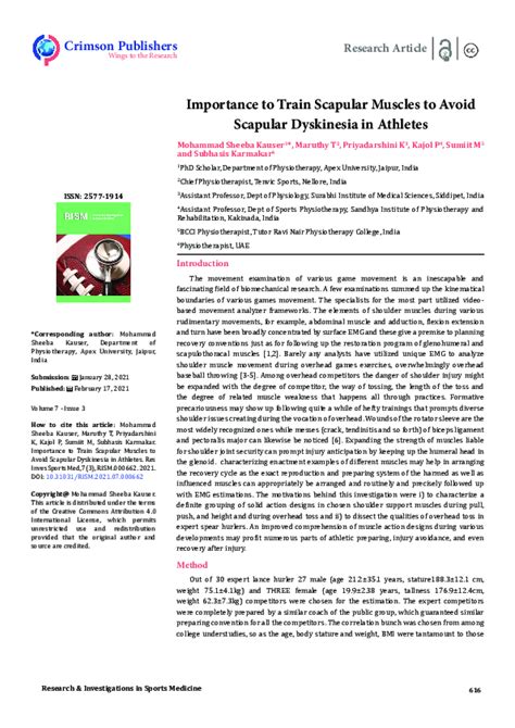 Pdf Importance To Train Scapular Muscles To Avoid Scapular Dyskinesia