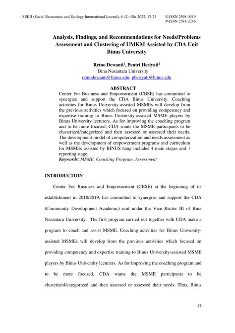 Pdf Analysis Findings And Recommendations For Needsproblems Assessment And Clustering Of