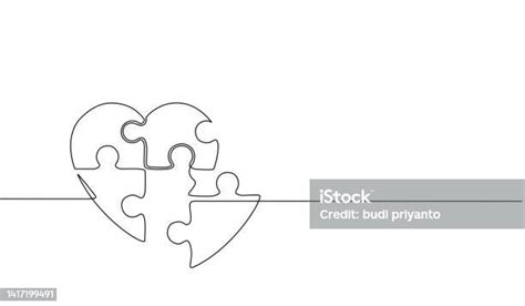 귀엽고 달콤한 사랑 모양의 퍼즐의 연속 선 그리기 사랑 모양의 퍼즐 발렌타인 데이 인사말 카드 낙서 스타일의 커플을위한 사랑의 인사말에 좋습니다 라인아트에 대한 스톡 벡터