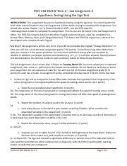 Lab Assignment 4 2022 Docx Pdf PSYC 218 2021W Term 2 Lab Assignment 4 Hypothesis Testing