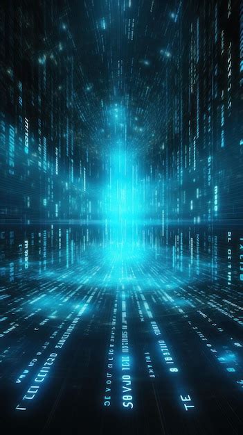 Cyan Abstract Binary Code Background With Glowing Light Rays And Digital Numbers For Technology