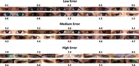 Example Eye Images With Different Gaze Estimation Errors In The