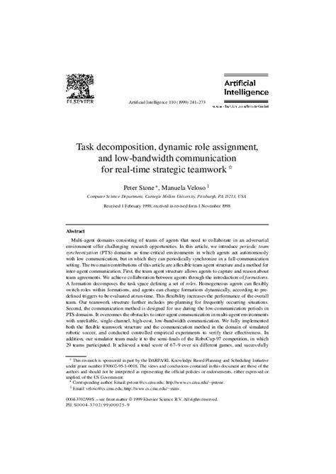 Pdf Task Decomposition And Dynamic Role Assignment For Real Time Strategic Teamwork