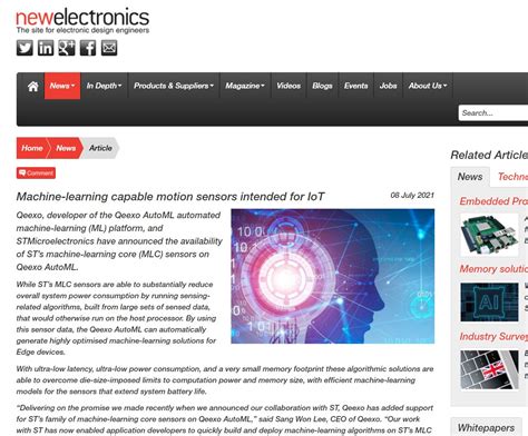 Machine Learning Capable Motion Sensors Intended For Iot Sensei By Tdk