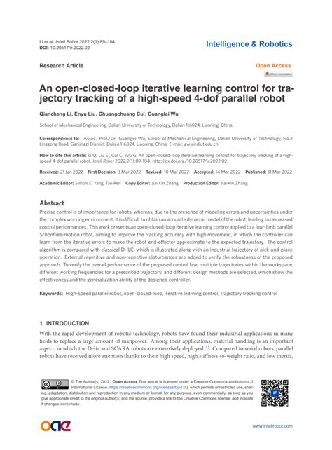 Pdf An Open Closed Loop Iterative Learning Control For Trajectory Tracking Of A High Speed 4